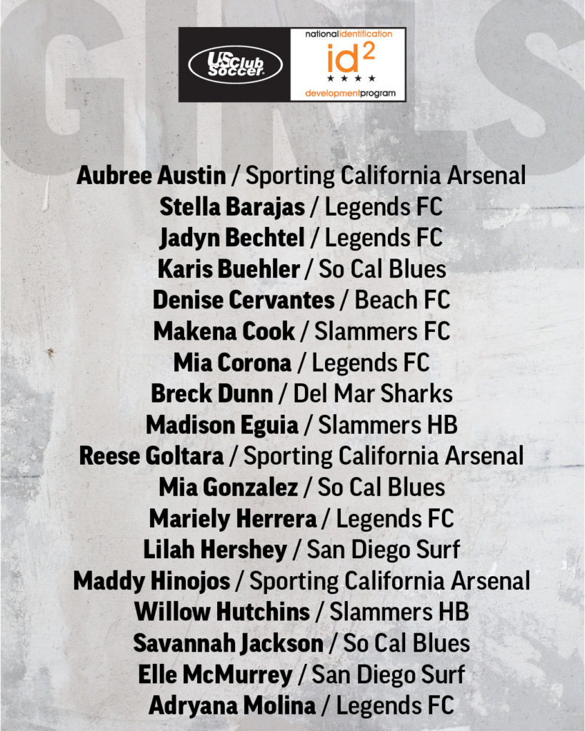 US Club Soccer announces SOCAL id2 Selection Event rosters (Girls ...